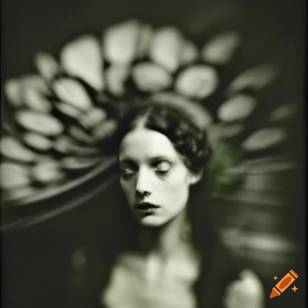 Blurred image of a woman with a large flower in vintage photography ...