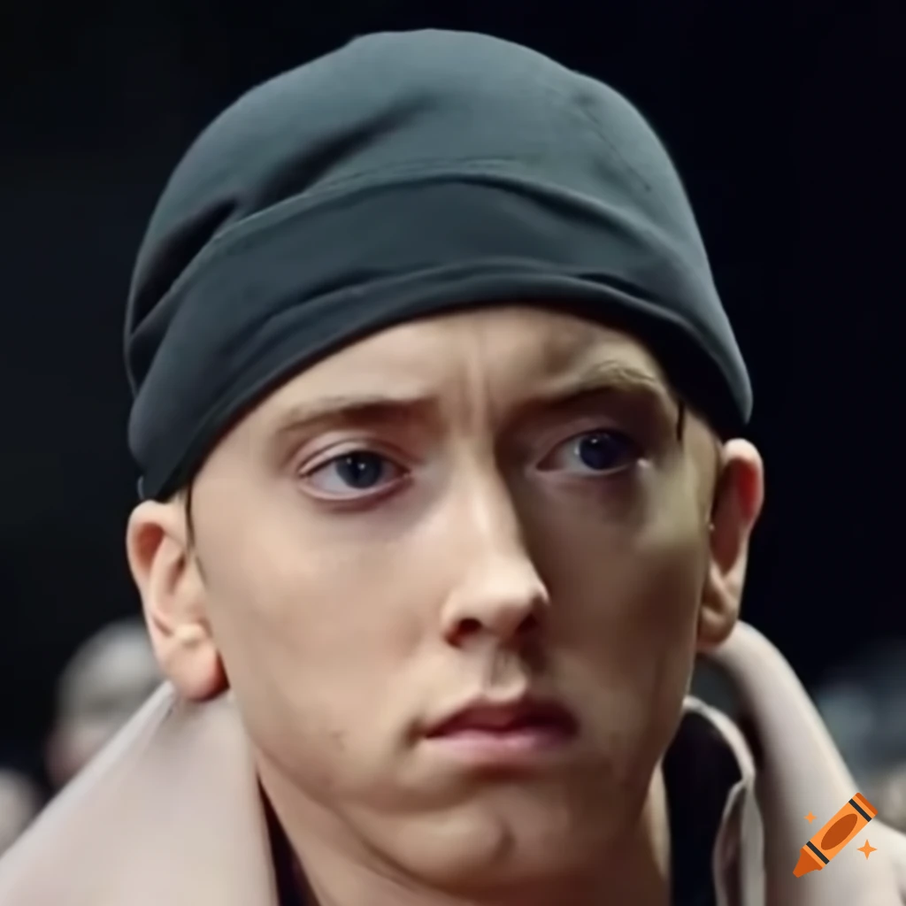 Eminem making a closeup weird face and looking at the camera on Craiyon