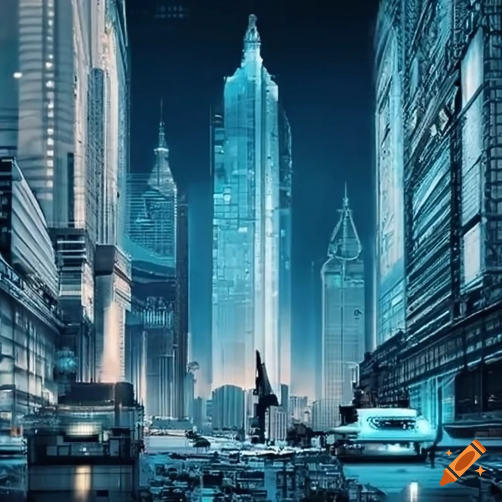 High-tech cityscape with advanced robots enhancing society on Craiyon