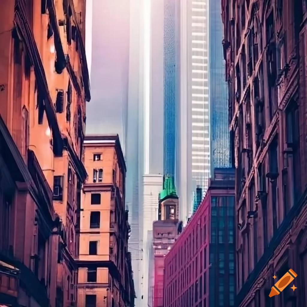 View of street between tall buildings in manhattan on Craiyon