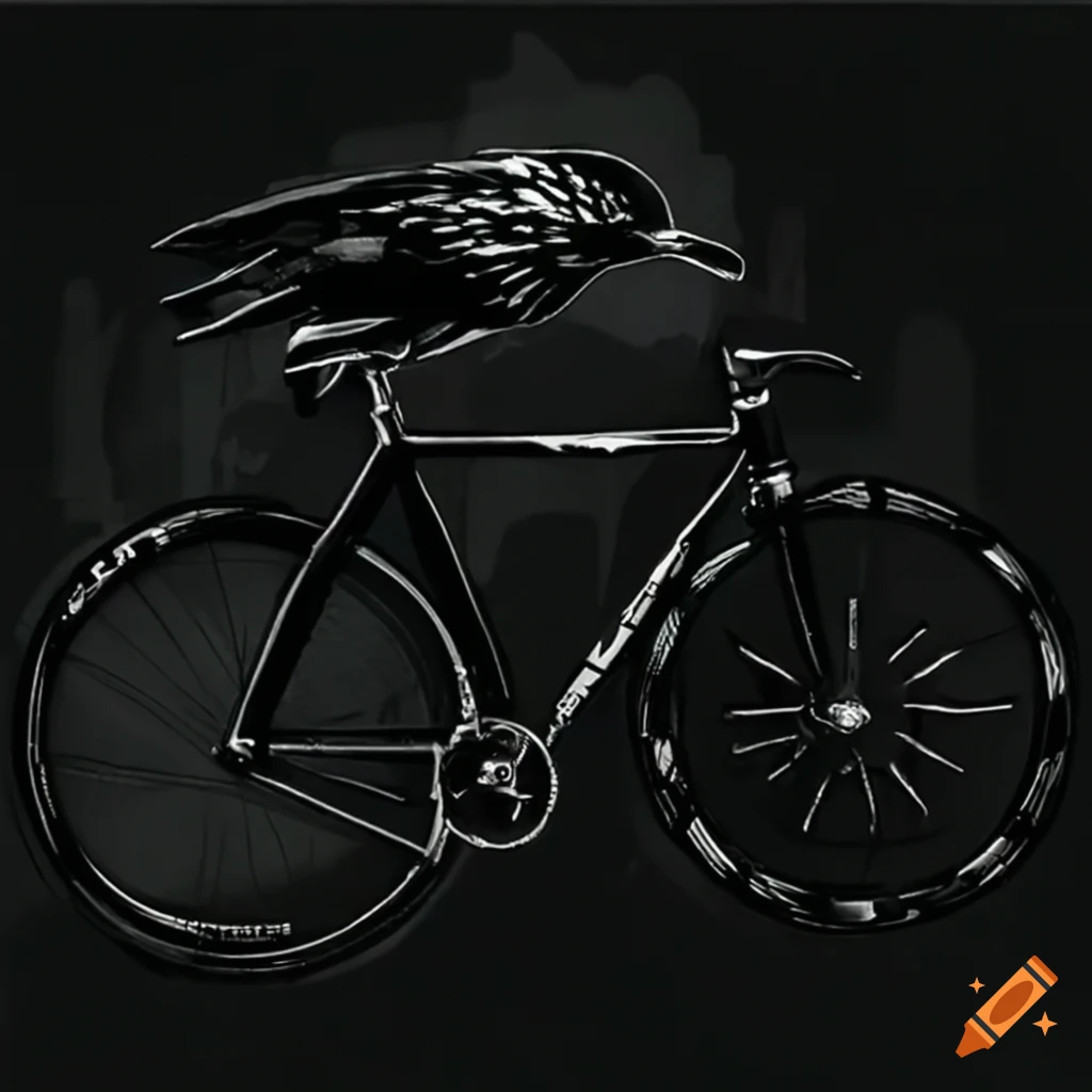 Mysterious raven delivering mail in the city on a fixie bike on Craiyon