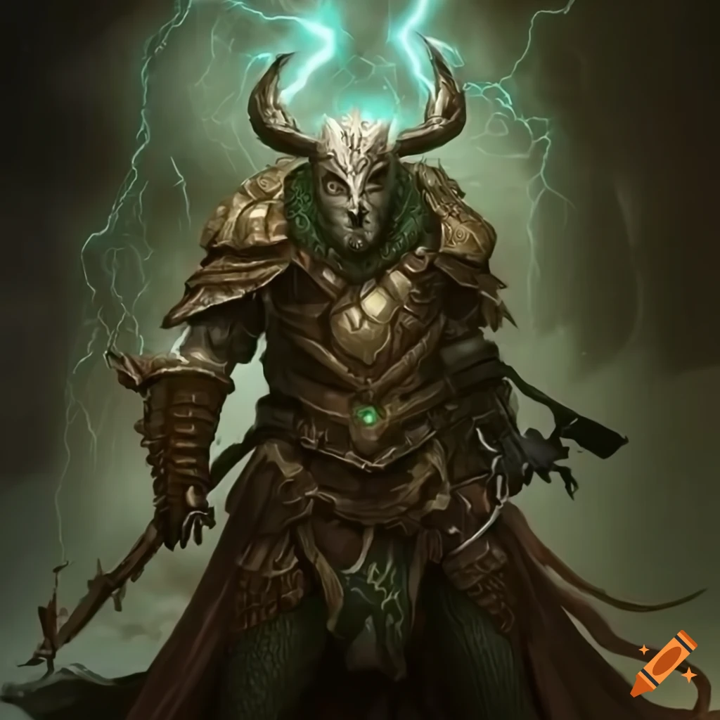 Druidic knight demonstrating lightning powers in high definition on Craiyon