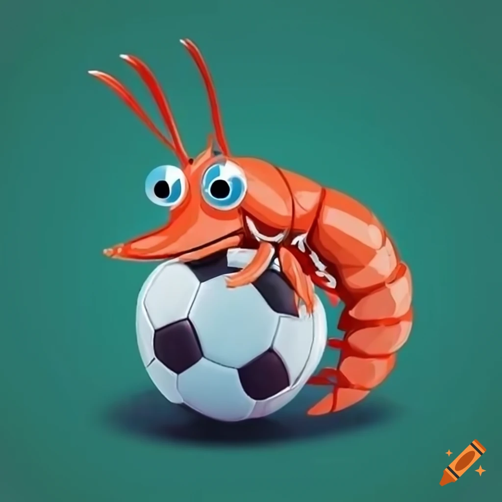 Cartoon shrimp with a soccer ball on Craiyon