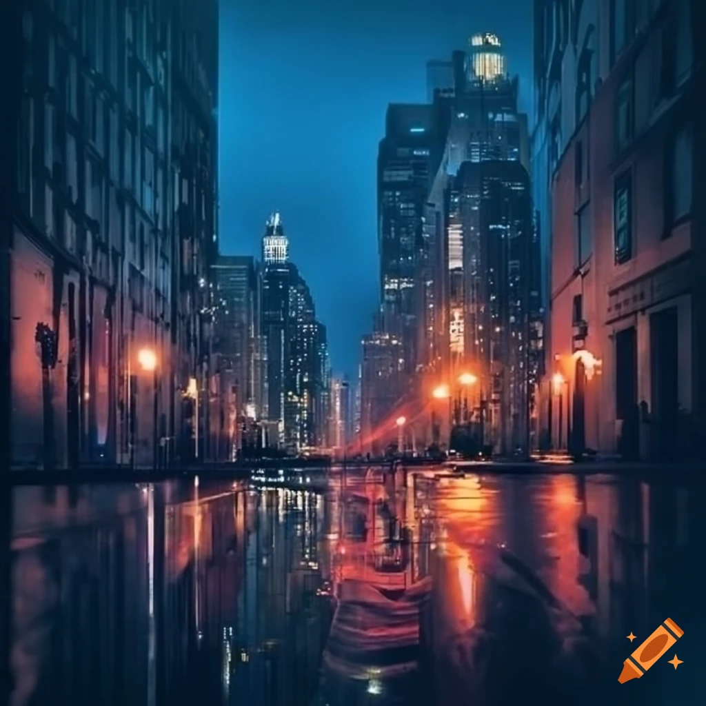 Urban cityscape at night on Craiyon