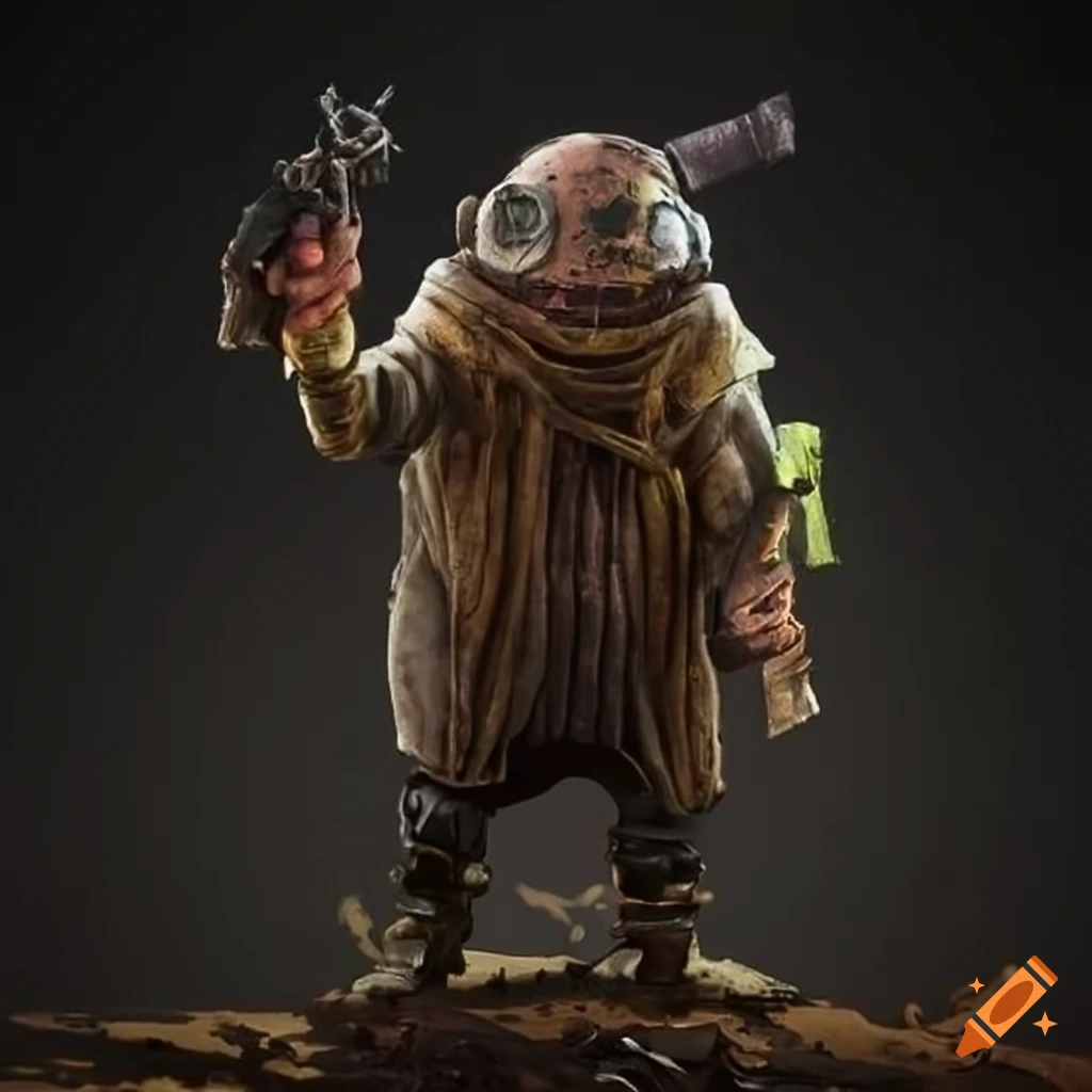 Post-apocalyptic potato king with gun on Craiyon