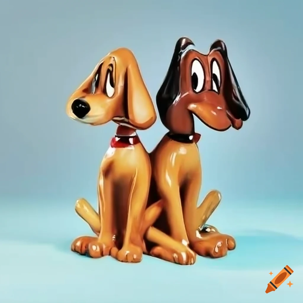 Ceramic dogs playing with a stick in a park in a looney tunes style on ...