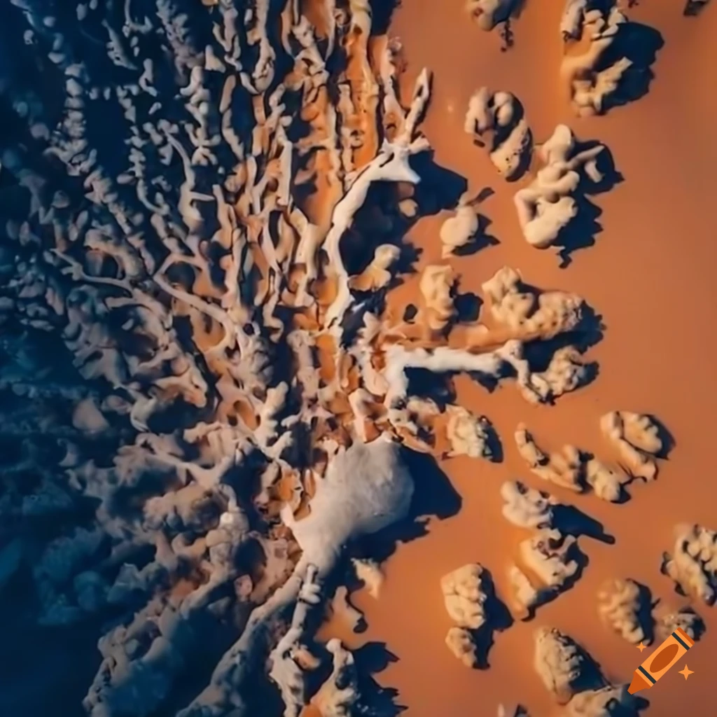 Overhead view of a vast desert with dry coral on Craiyon