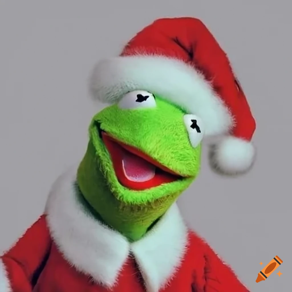 Kermit the frog and santa claus next to a tree on Craiyon