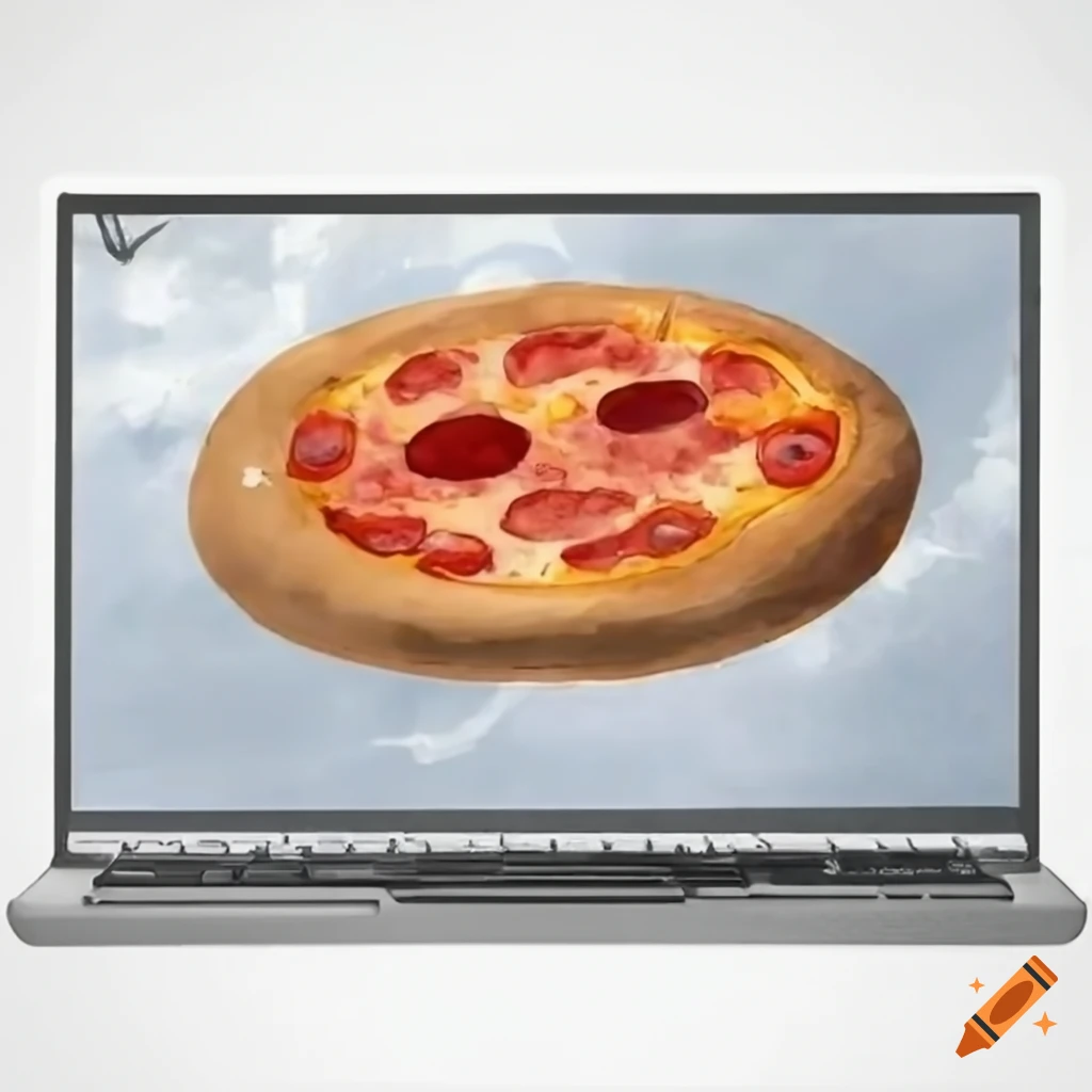 Delicious pizza on a computer keyboard on Craiyon