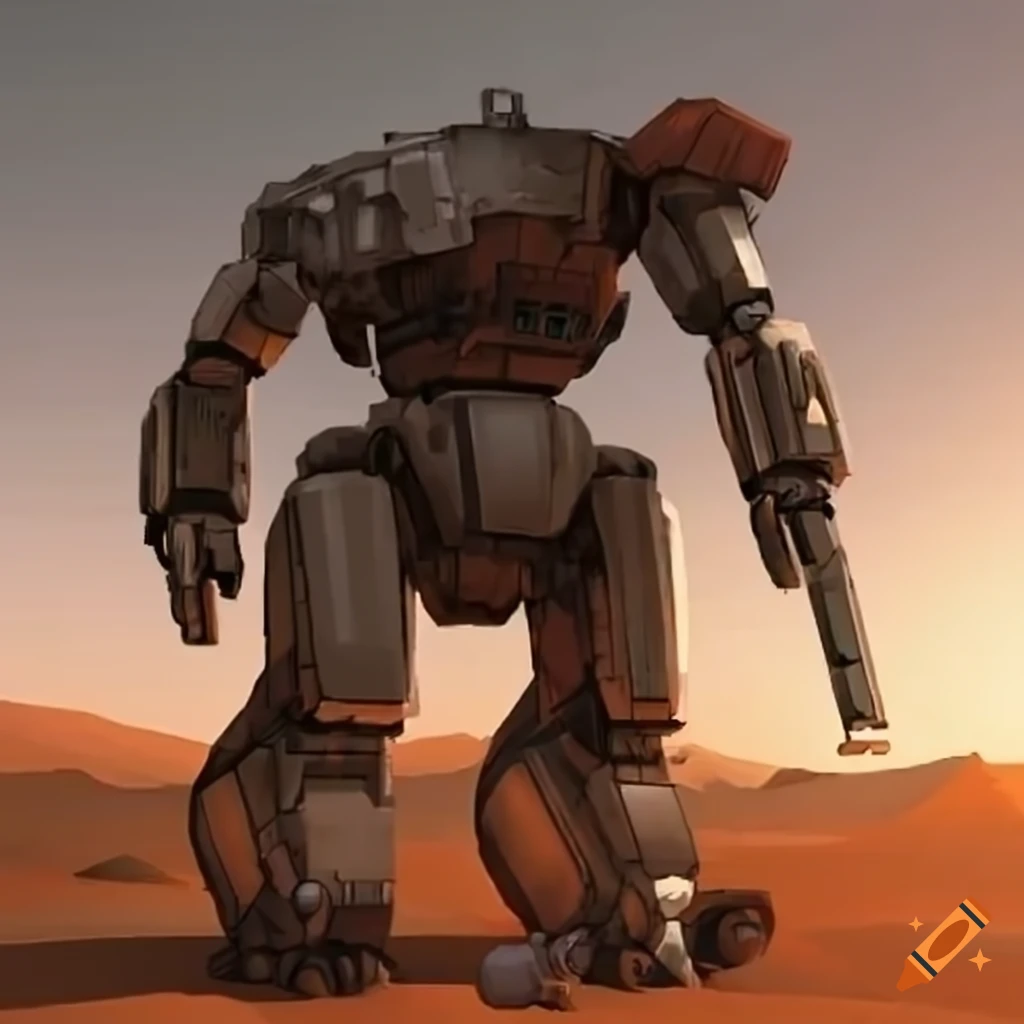 Giant mech in the desert on Craiyon