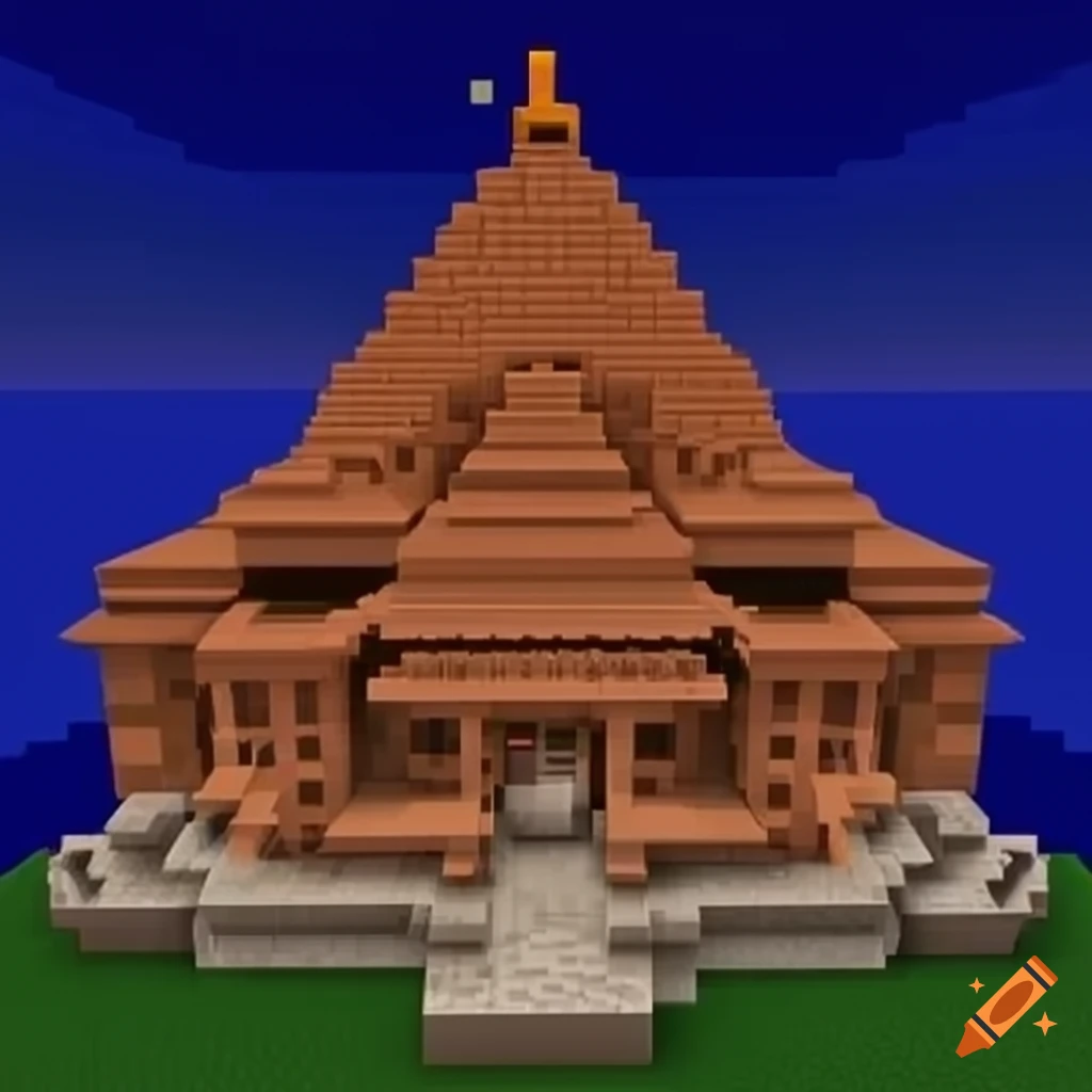 Ram mandir in minecraft theme anime block style background on Craiyon