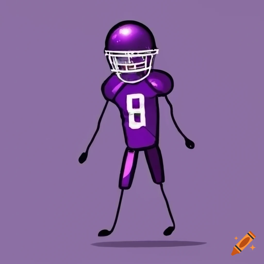 American football player in purple jersey stick figure drawing on Craiyon