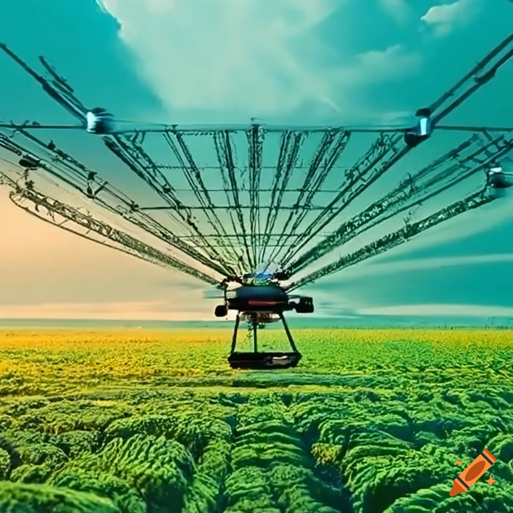 Modern farm with sensors and drones collecting real-time data on soil ...