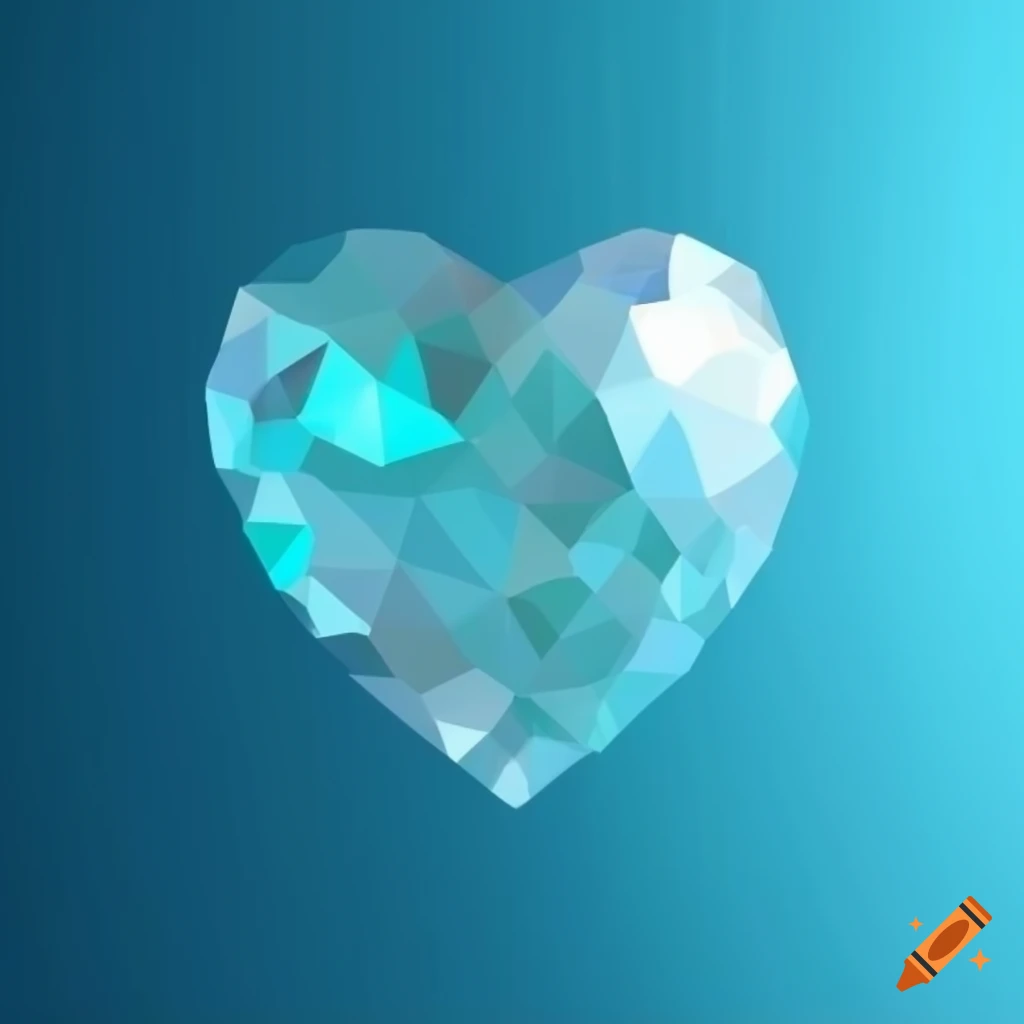 Turquoise star cut crystal heart with light blue sky background in low ...