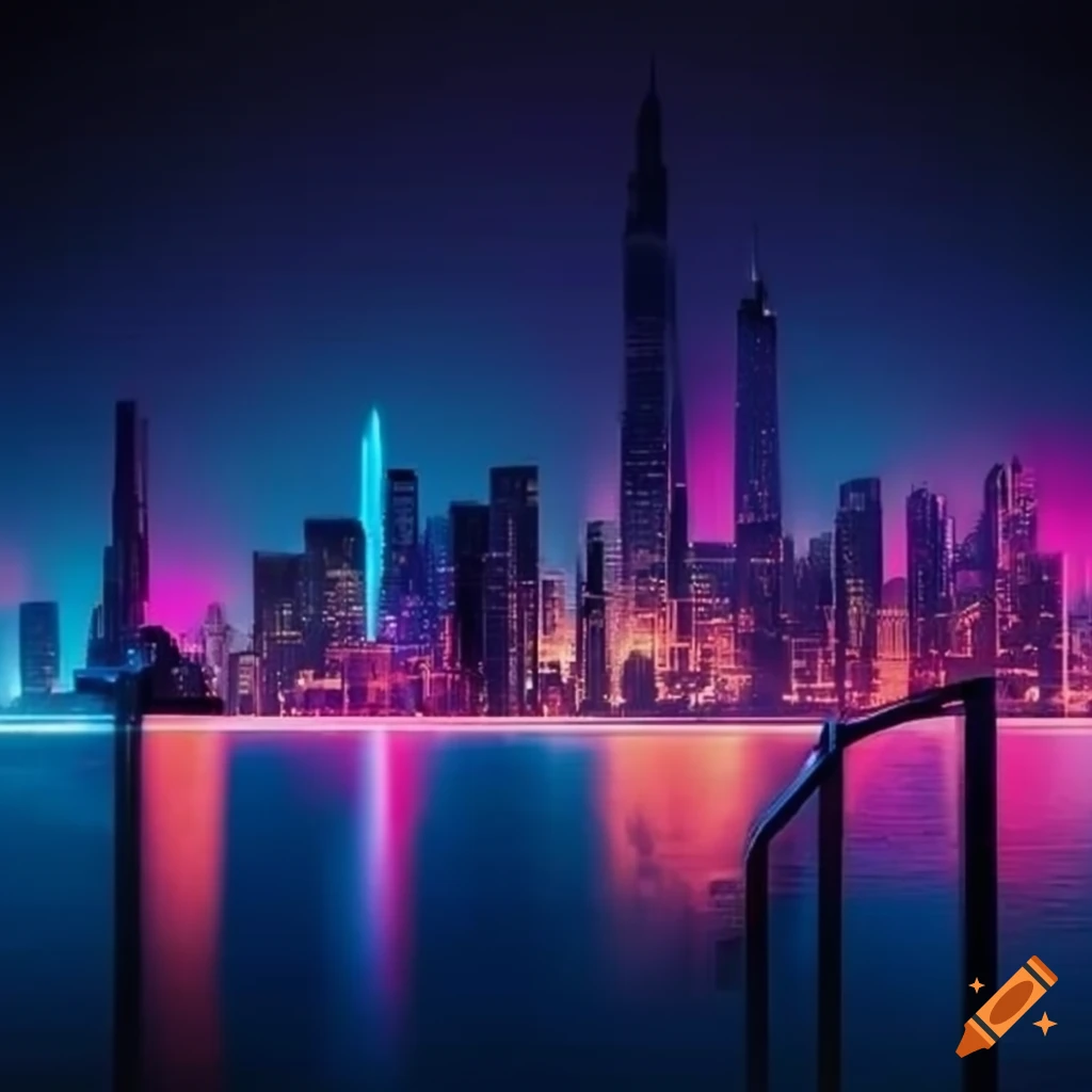Urban night scene with vibrant neon lights on Craiyon