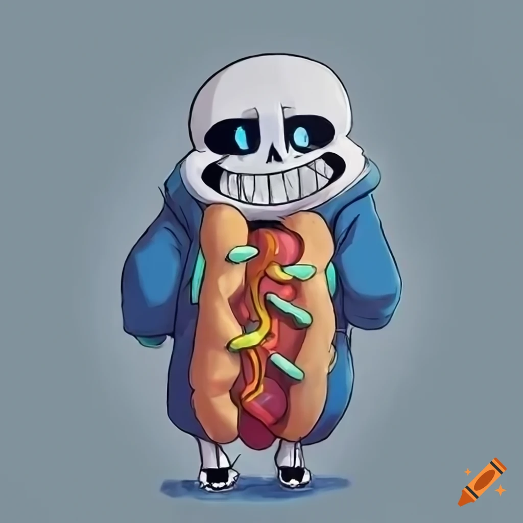 Character sans from undertale in a hot dog costume on Craiyon