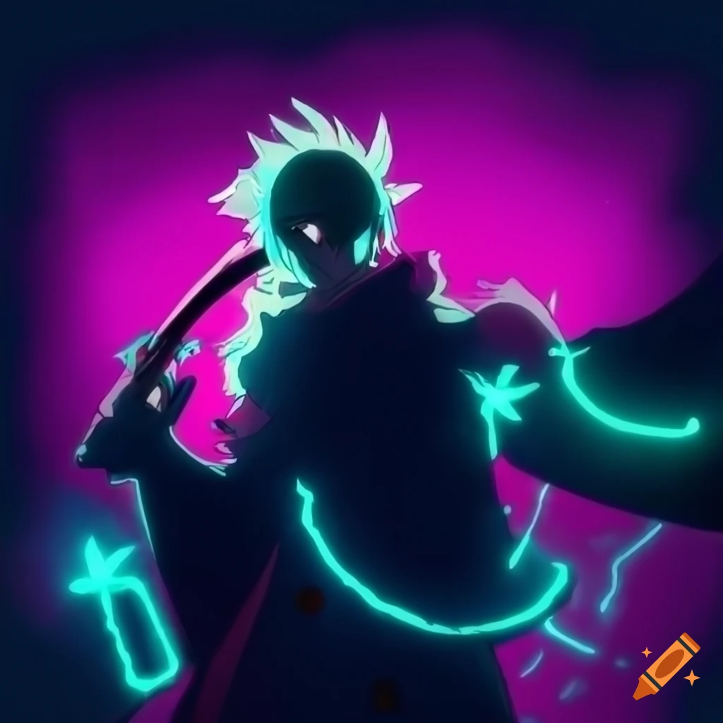 Anime style human with neon swords in a plains background on Craiyon