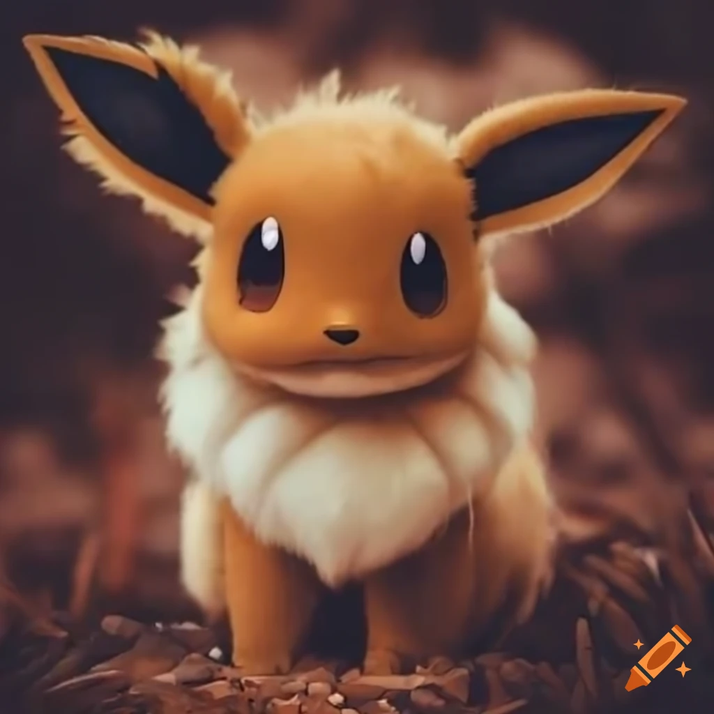 Detailed fluffy Eevee Pokemon mixed with red fox on Craiyon