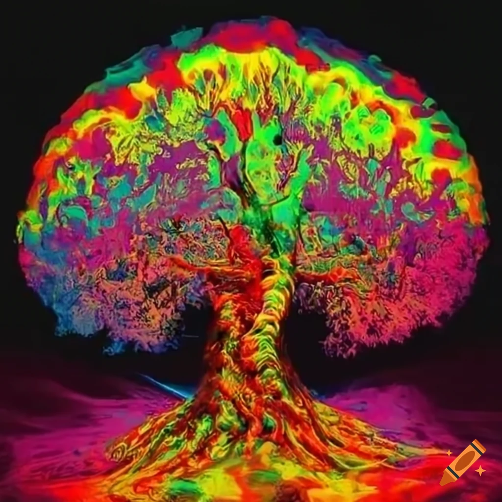 Colorful psychedelic tree with vibrant patterns on Craiyon