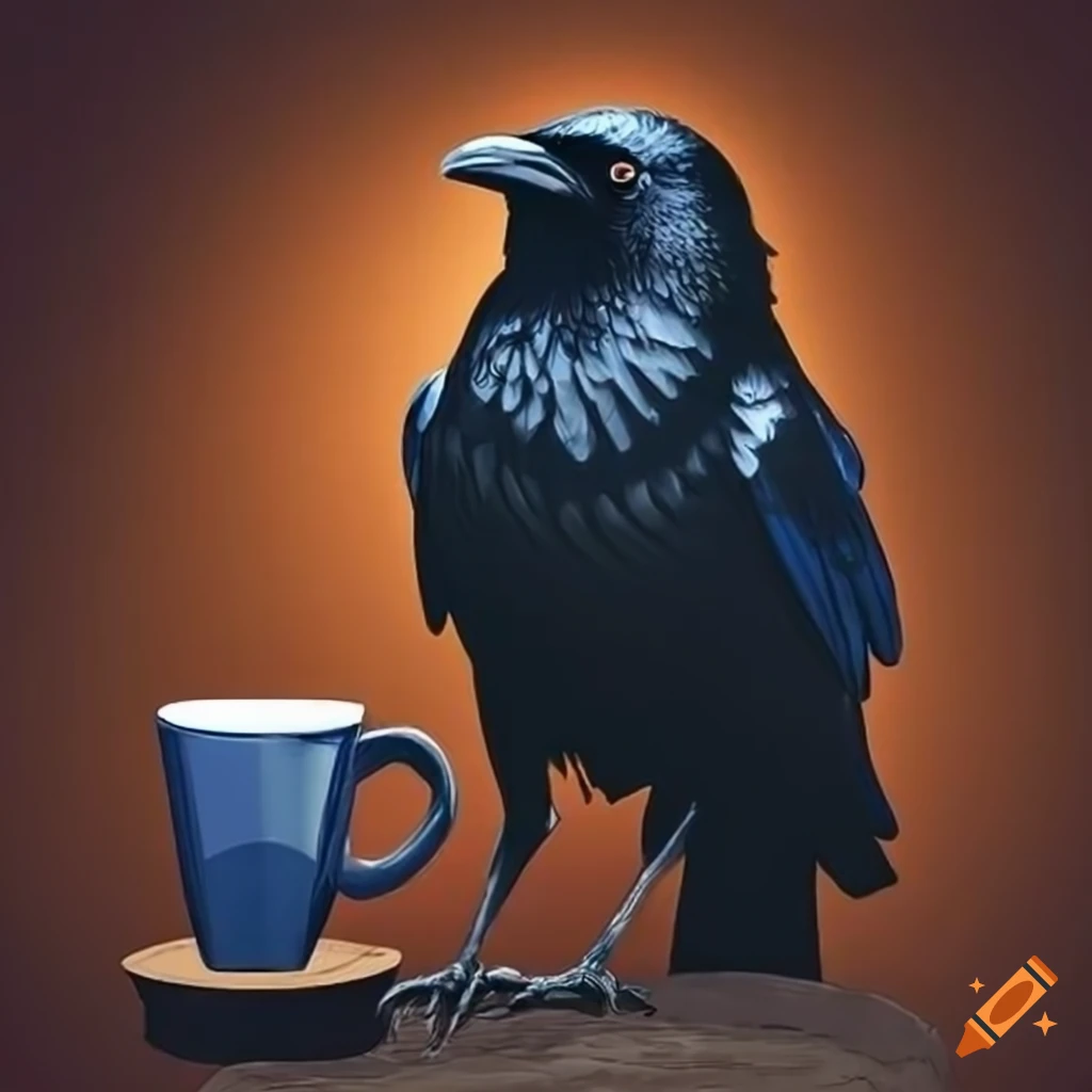 Crow with coffee on Craiyon