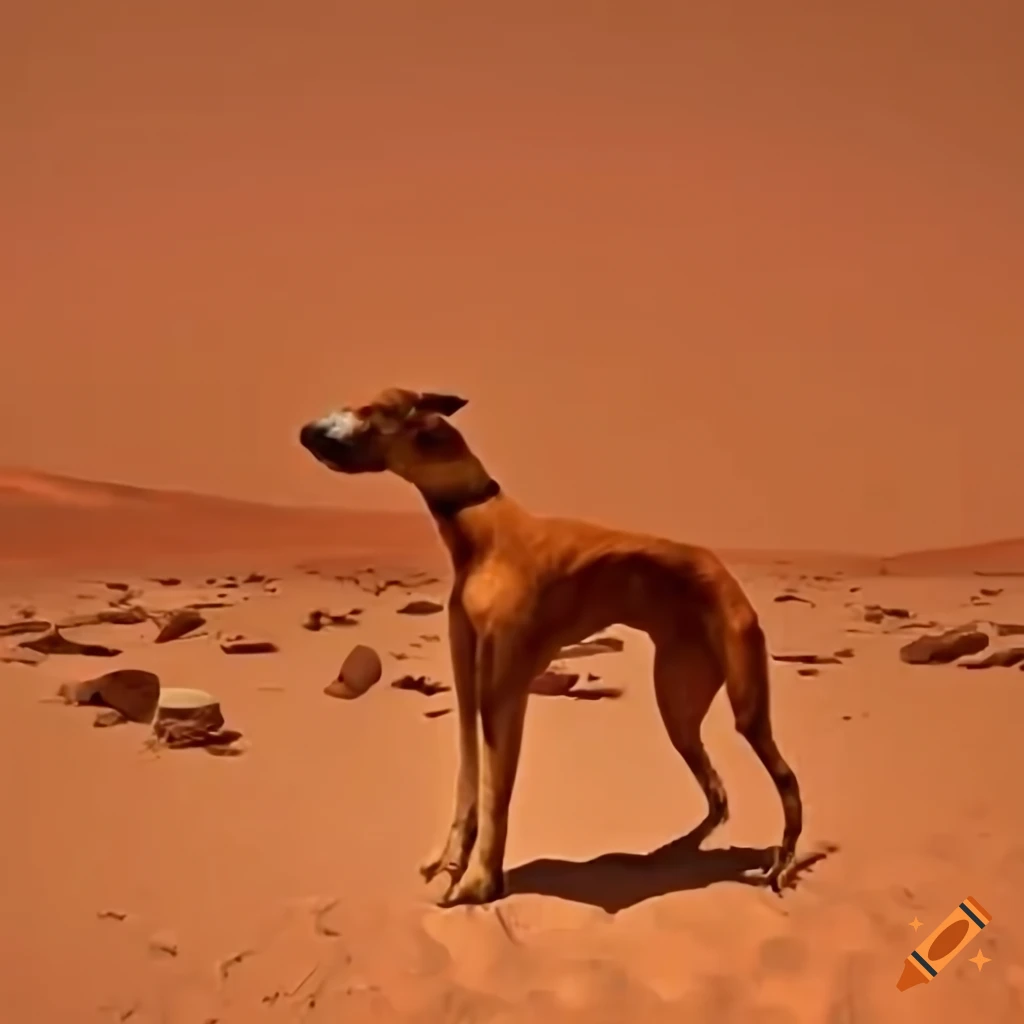 Martian dog standing on martian landscape on Craiyon