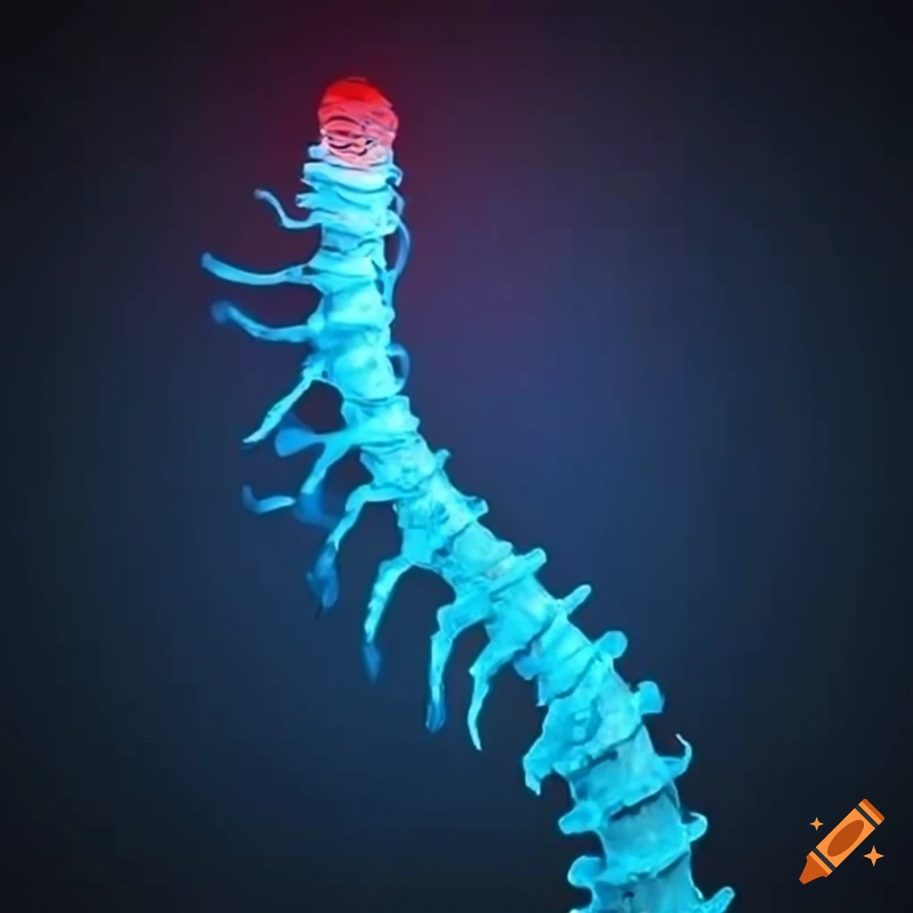 Human spine with red and blue glow on Craiyon
