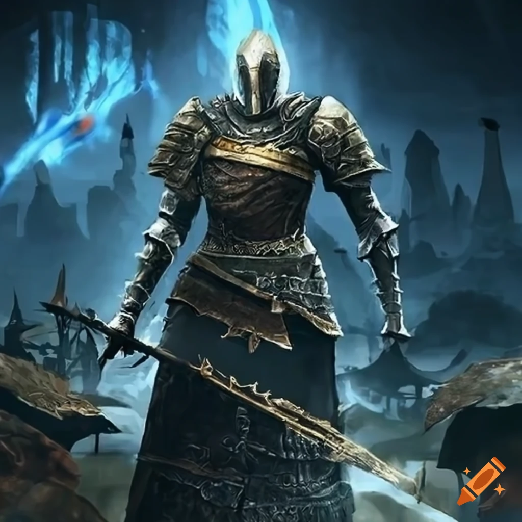 Golden battle set with a godly aura from dark souls on Craiyon