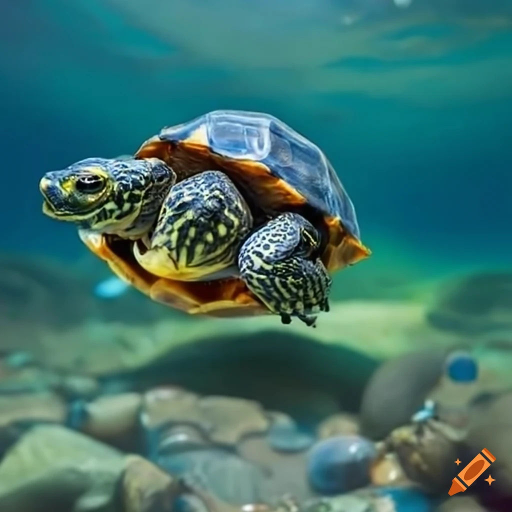 Turtle trapped in a plastic bottle on Craiyon