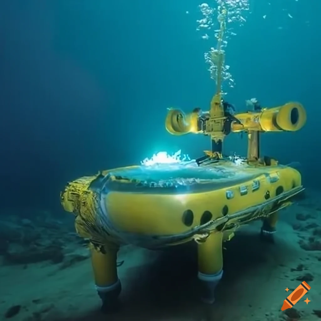 Underwater rover lighting the seafloor at great depth on Craiyon