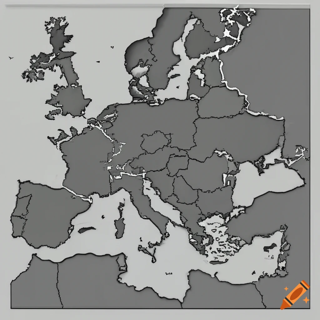 Geographical map of European countries in black and white with labeled ...