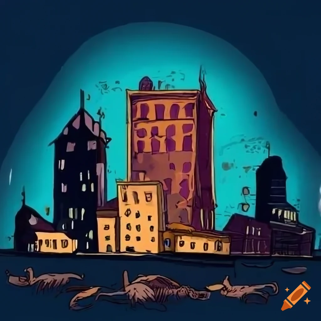 Cartoon illustration of a city dealing with rat infestation during a ...