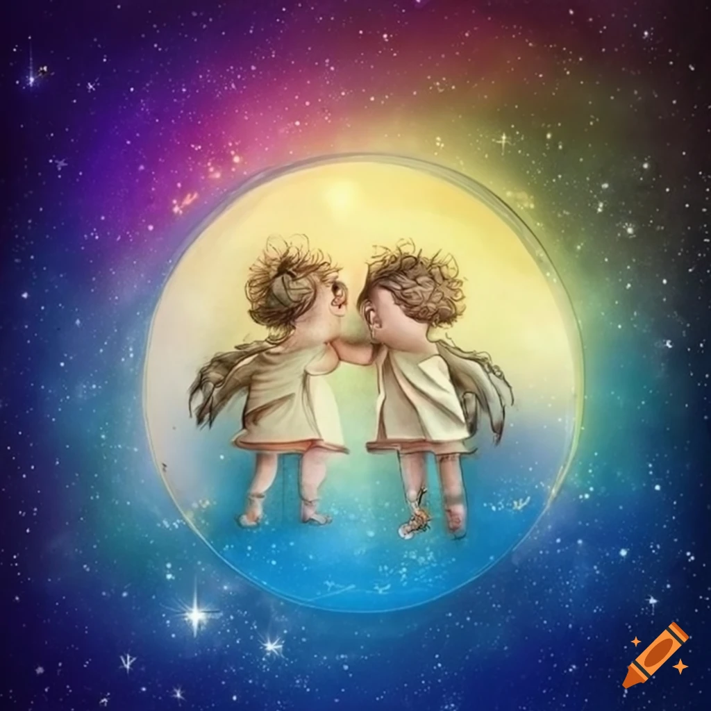 Whimsical illustration of the twins constellation against a vibrant ...