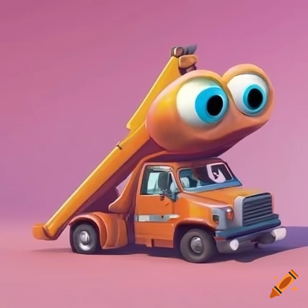 Friendly and silly multi-functional truck with a boom arm in a cartoon ...
