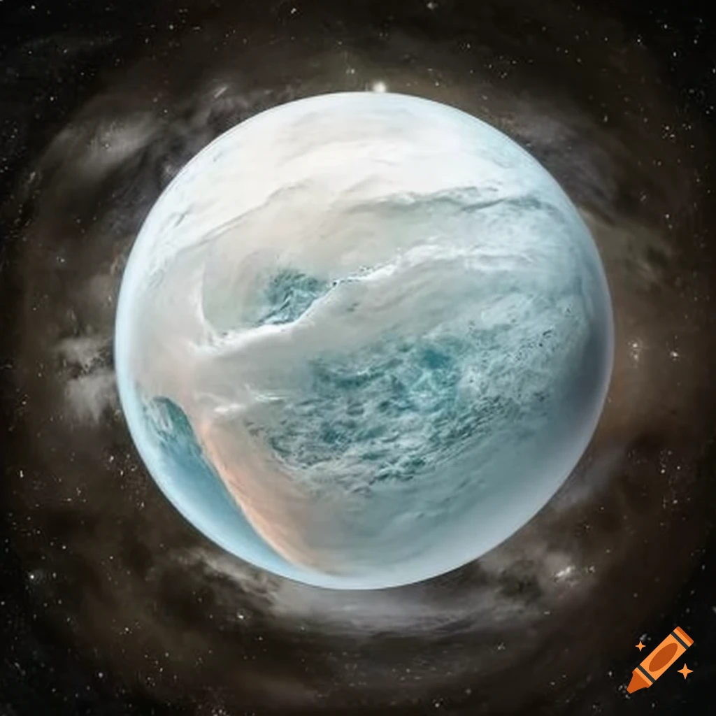 Icy planet in the void of space on Craiyon