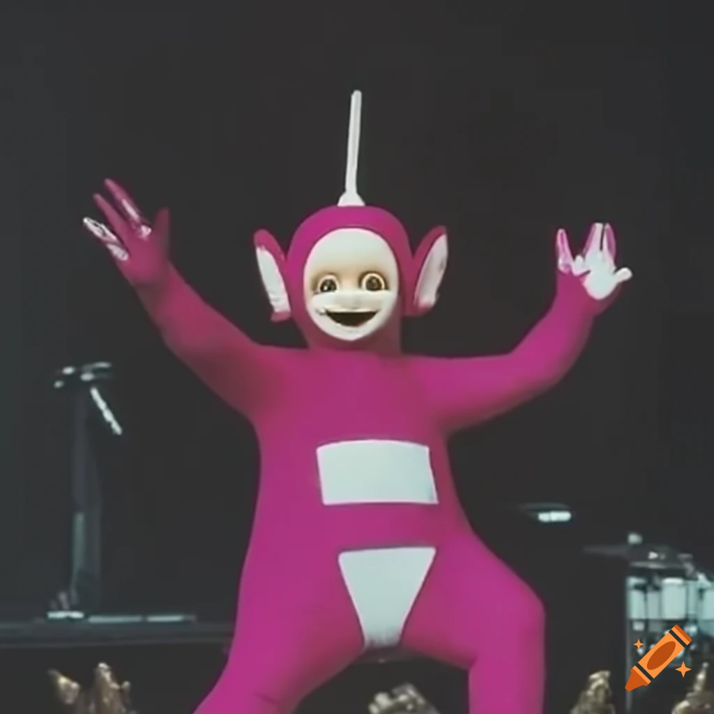 Power rangers heads with teletubbies on a concert stage on Craiyon