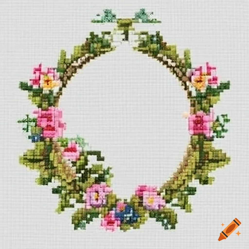 Floral frame cross stitch on Craiyon