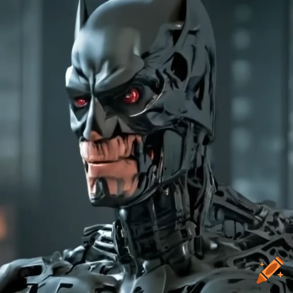 Action cinematic scene with batman and terminator on Craiyon