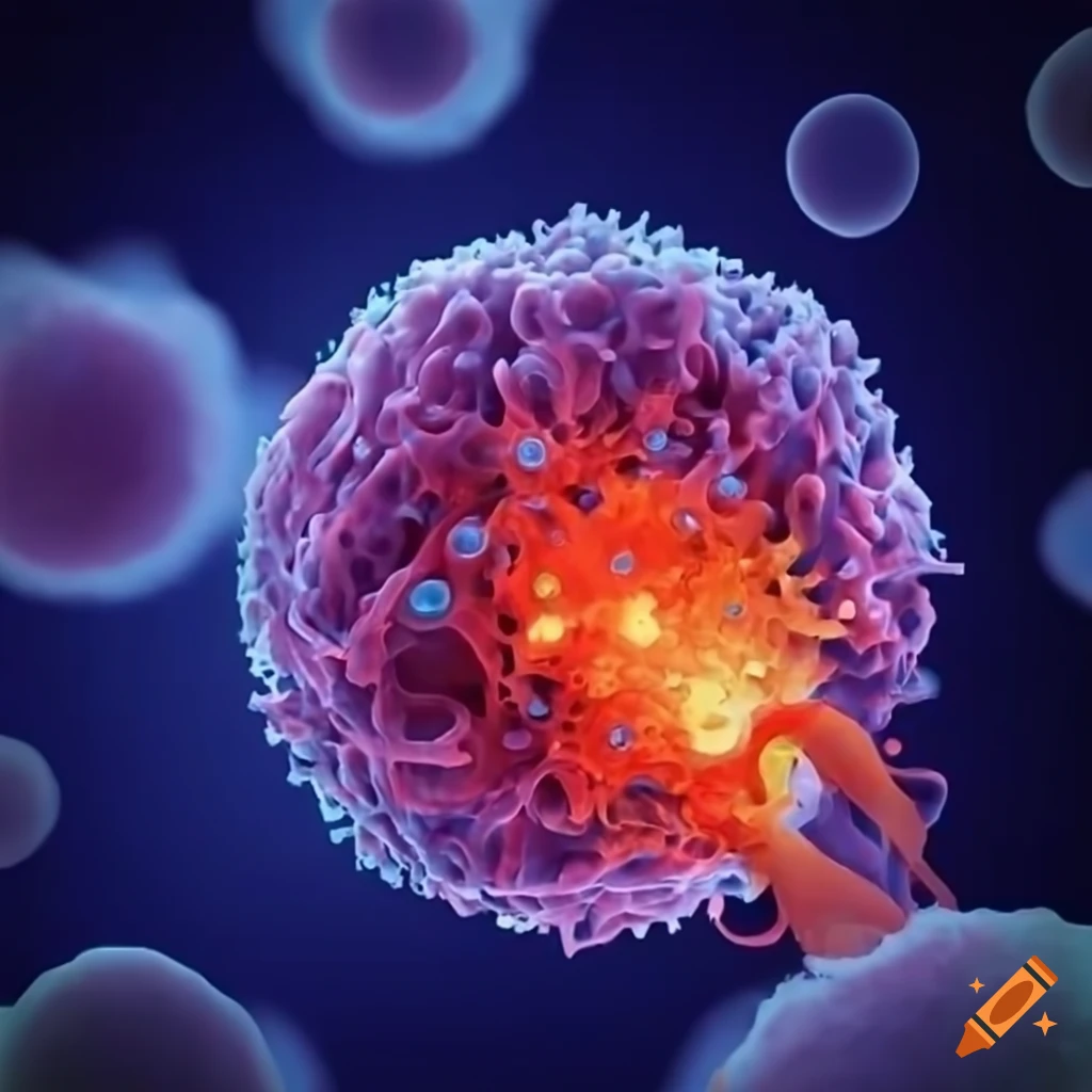 Interaction between immune cells and cancer cells on Craiyon