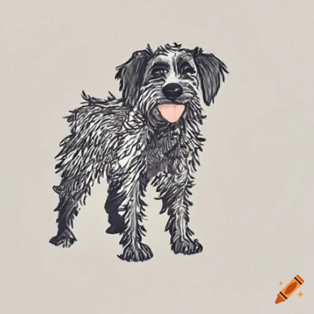 Minimalist sketch of a scruffy grey puppy on Craiyon
