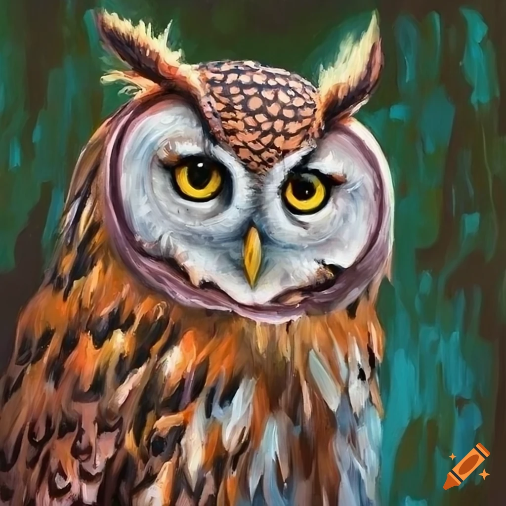 Oil paintings of an owl on Craiyon
