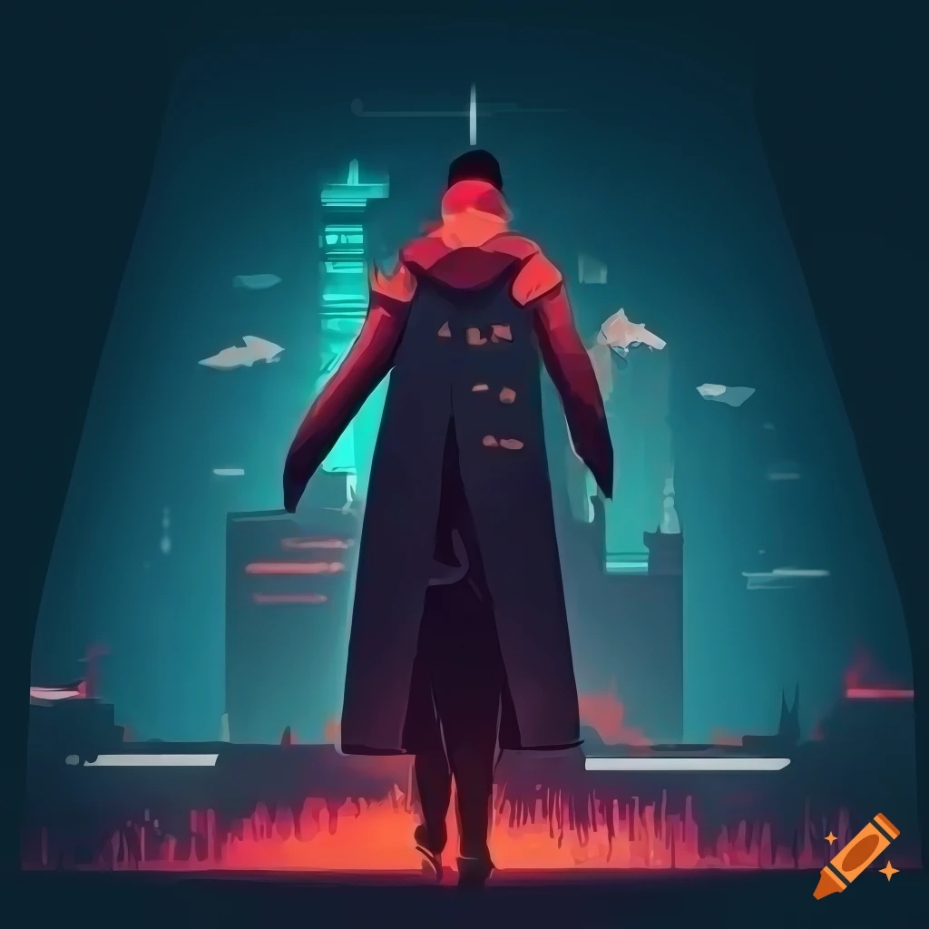 Futuristic fire warrior in cyberpunk city on Craiyon