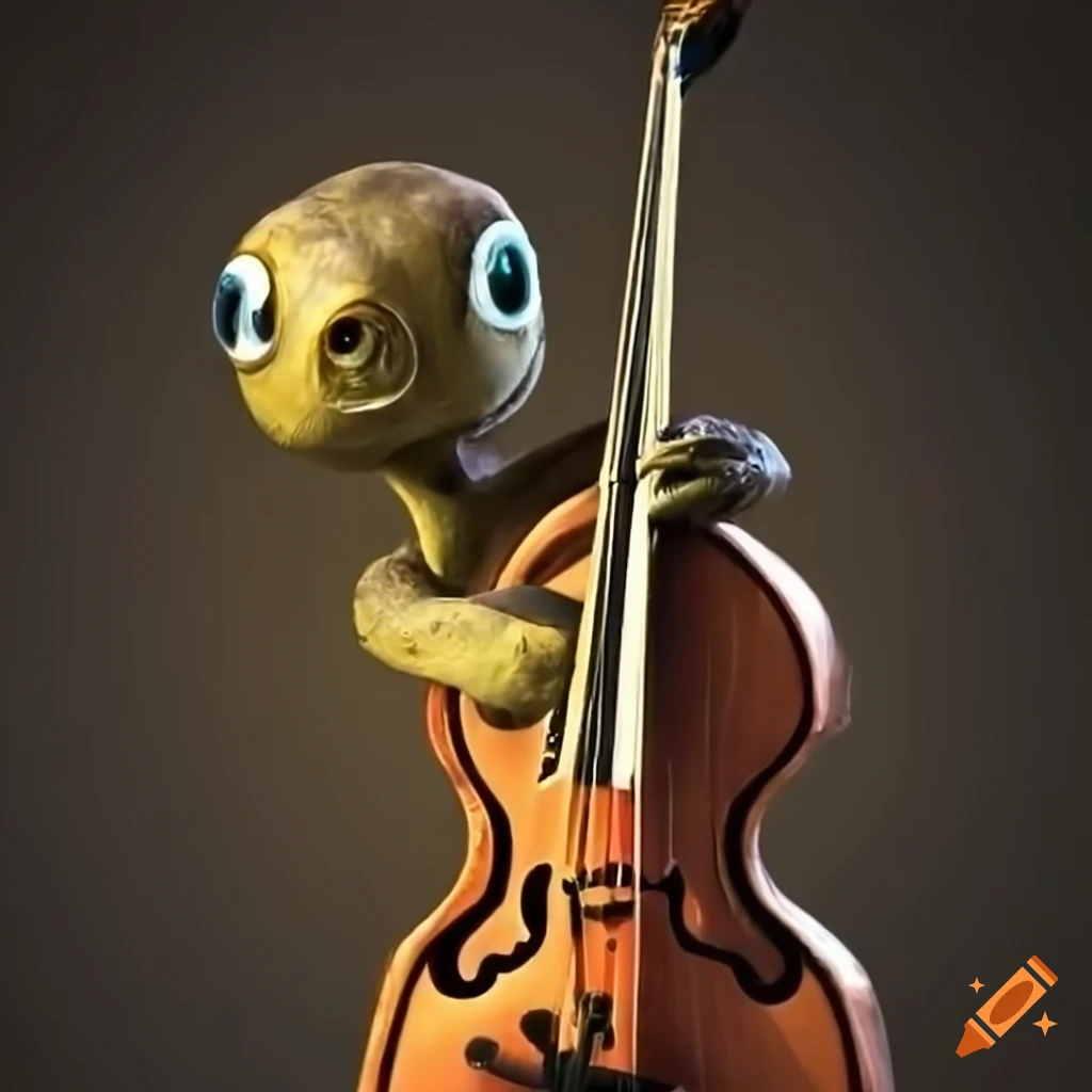 Turtle playing an upright bass on Craiyon