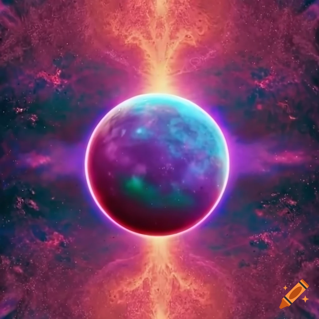 Neon planet with moons in deep space with melting colors on Craiyon