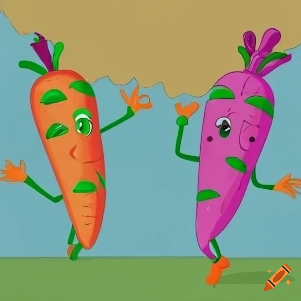 Colorful carrot friends in tracksuits at a lively party in a detailed ...