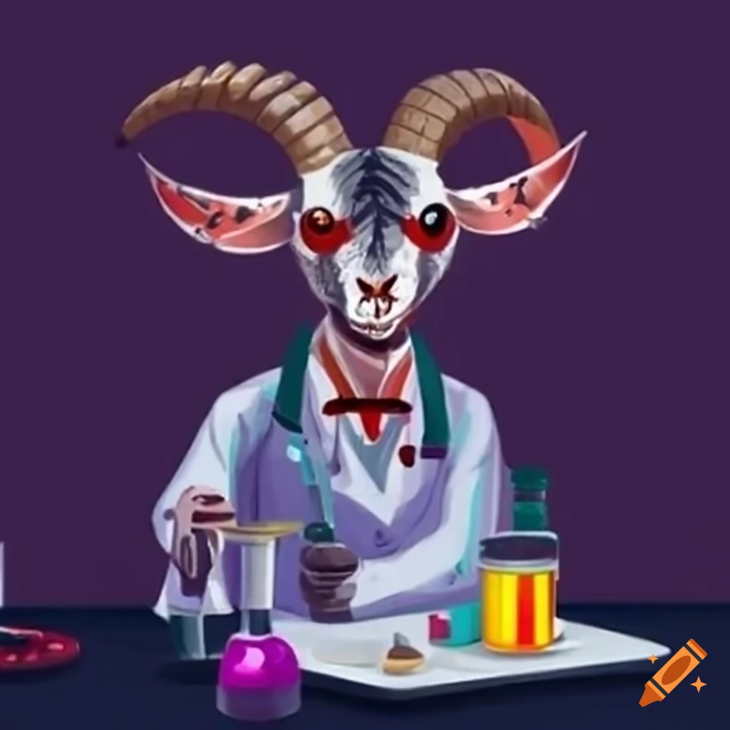 Goat chemist measuring ingredients in a laboratory on Craiyon
