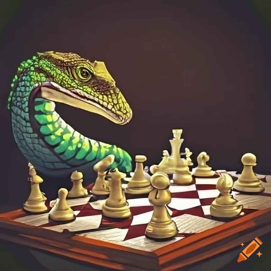Reptile playing chess on Craiyon