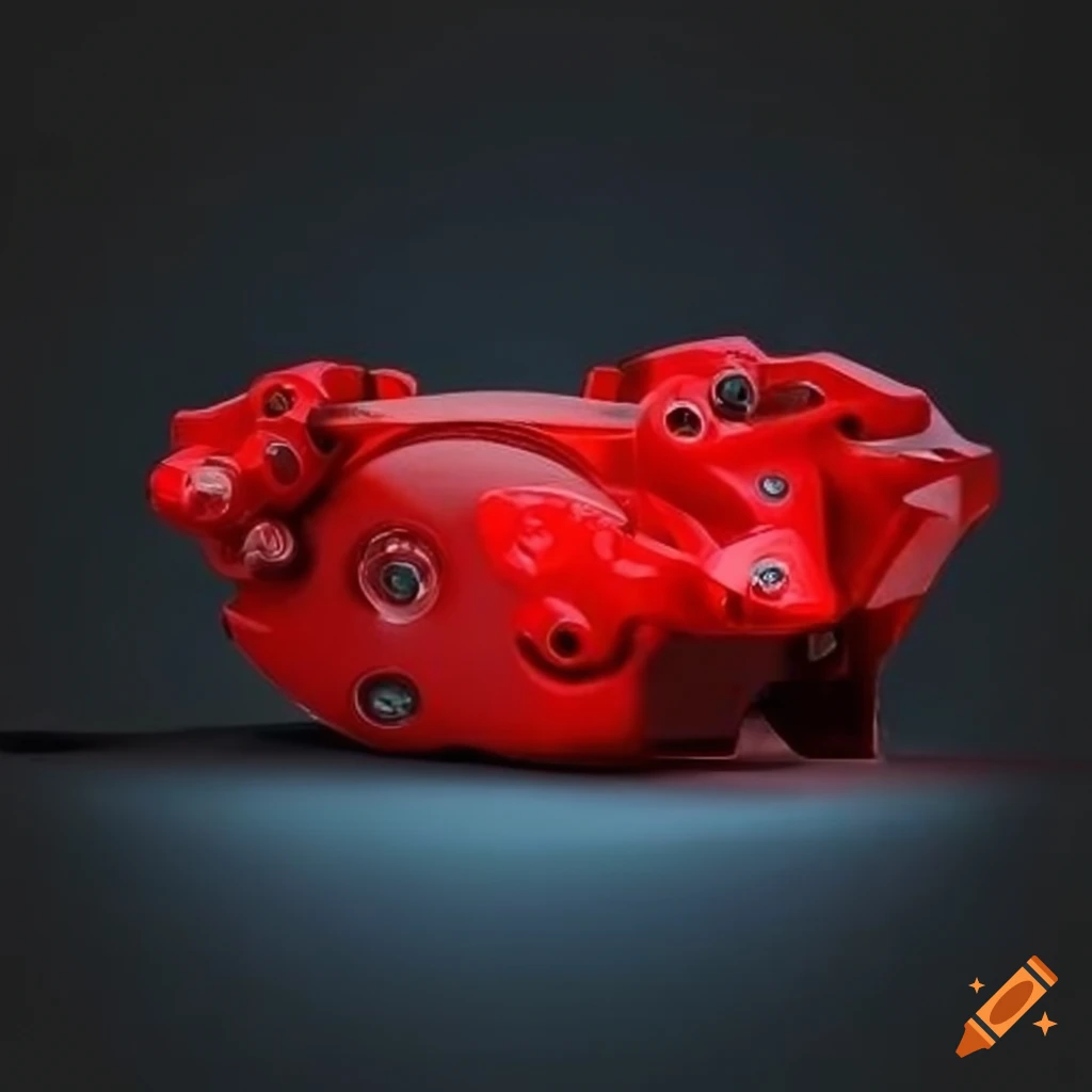 Red powder-coated monochromatic brake caliper on Craiyon