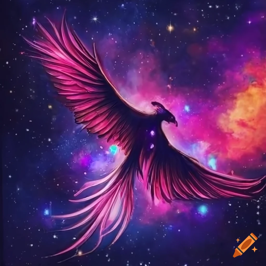 Phoenix flying with a galaxy background on Craiyon