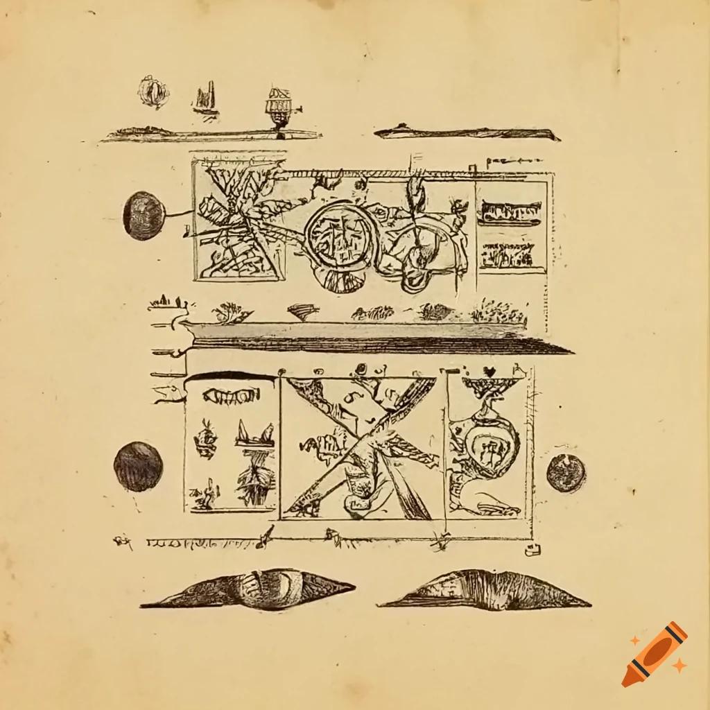 19th century alchemy travel journal sheet with illustrations and ...