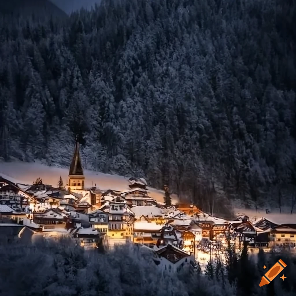 View of a small town in the alps on Craiyon
